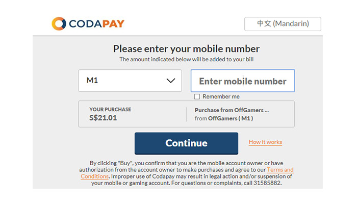 Checkout with M1 via Coda Payment - OffGamers Payment Guide
